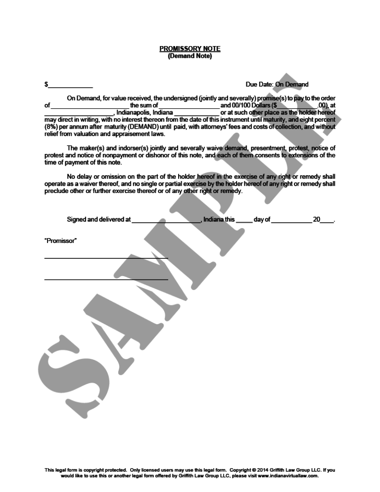 Demand NoteIndiana Legal Forms